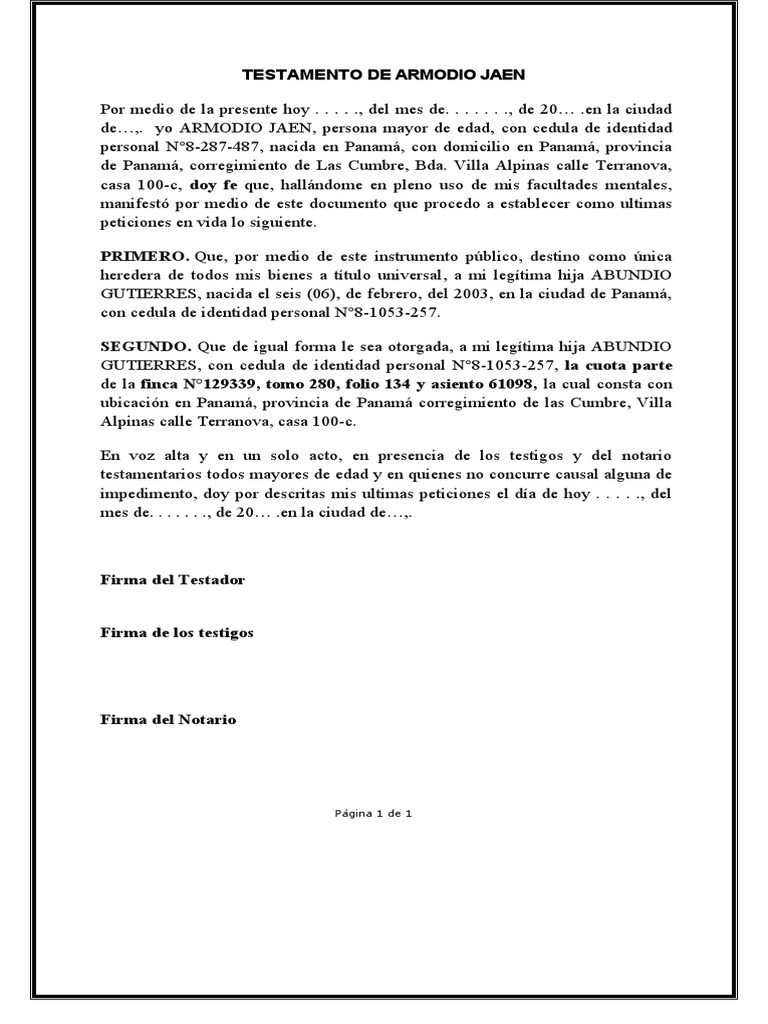 Formato De Testamento