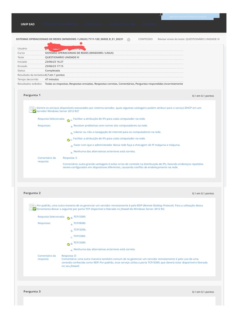 SISTEMAS OPERACIONAIS DE REDES (WINDOWS - LINUX) - Teste - QUESTIONÁRIO ...