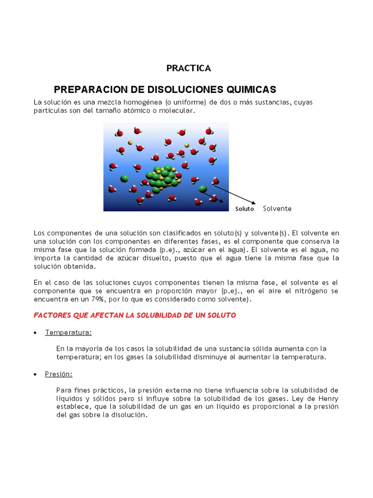 PRACTICA Preparacion de Disoluciones Quimicas (PRESENCIAL) | PDF | Concentración | Solubilidad