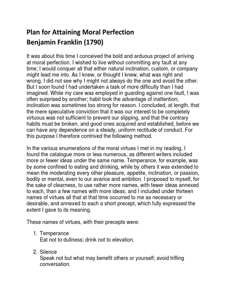 Benjamin Franklin's Virtue Plan | PDF | Ethical Principles | Value (Ethics)