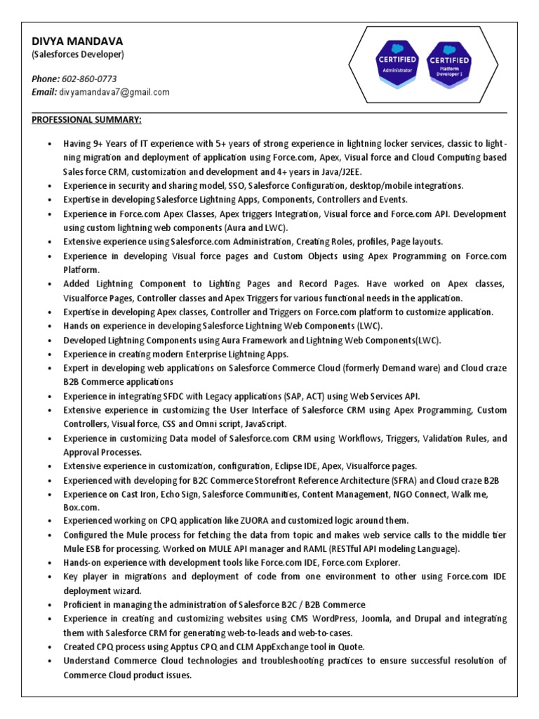 Divya Mandava SFDC Resume | PDF | World Wide Web | Internet & Web