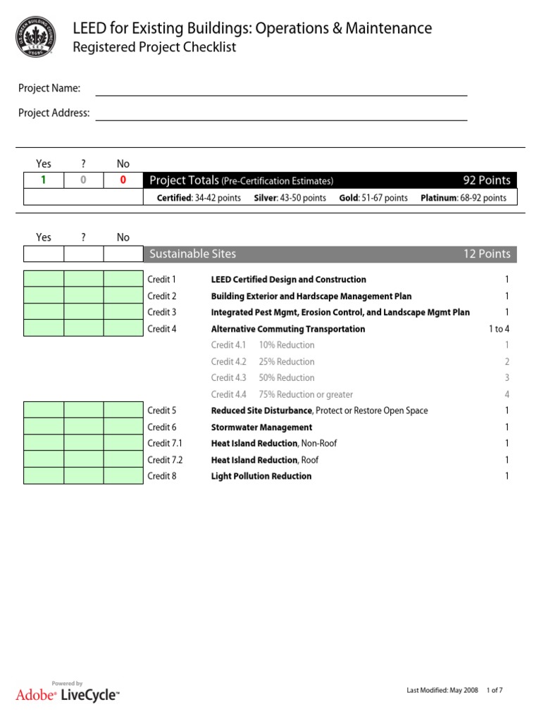 LEED Operations & Maintenance Checklist | PDF | Waste | Environmental ...
