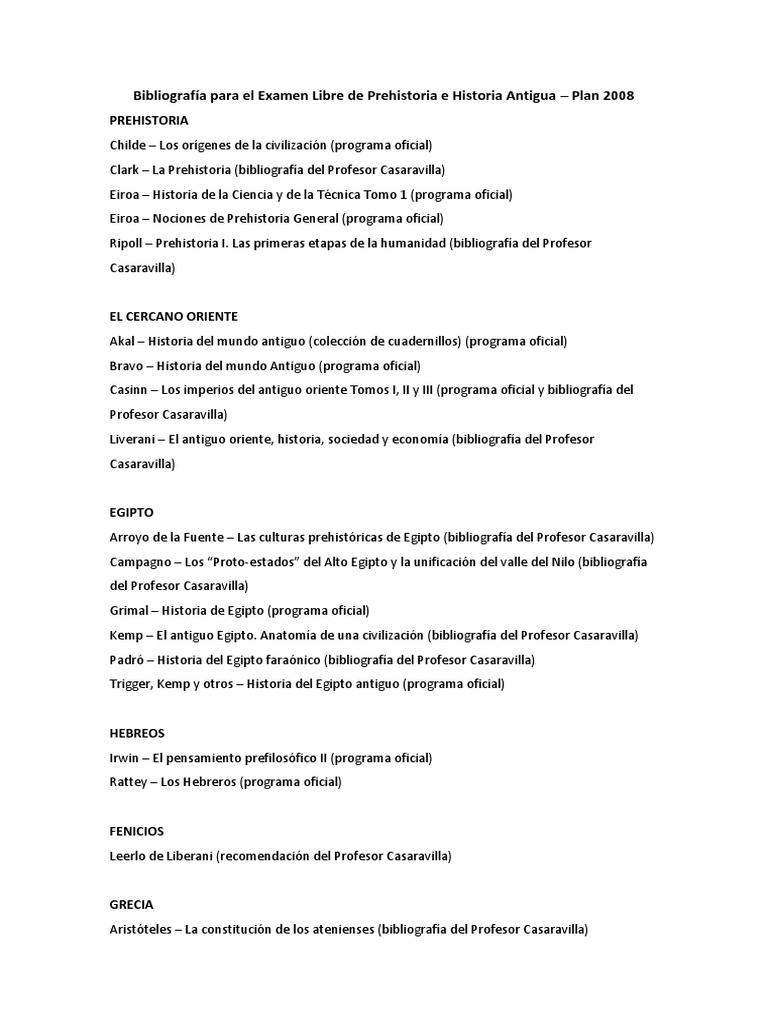 Bibliografía para El Examen Libre de Prehistoria e Historia Antigua | PDF | Antiguedad clasica