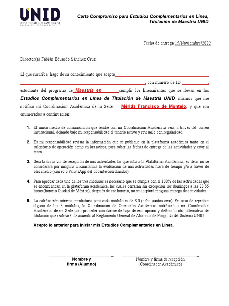 01 Carta Compromiso Para Cursos Complementarios en Línea Ene-Dic 2021 (00000002) | PDF