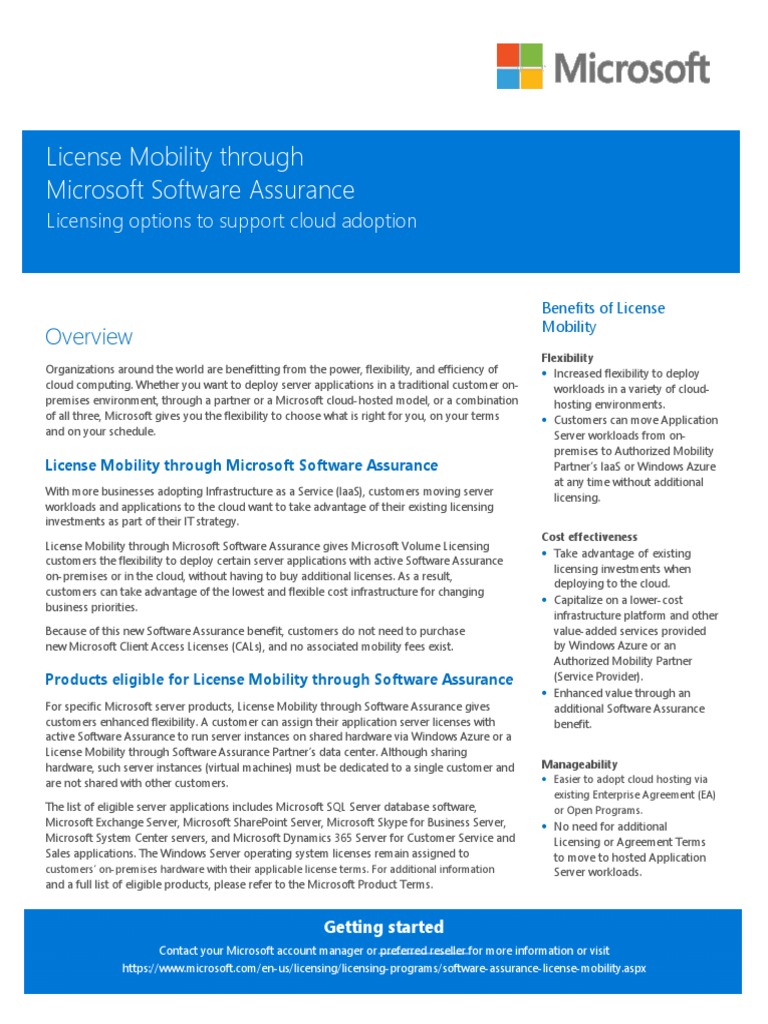 License Mobility Through Microsoft Software Assurance Overview | PDF | Cloud Computing | Microsoft