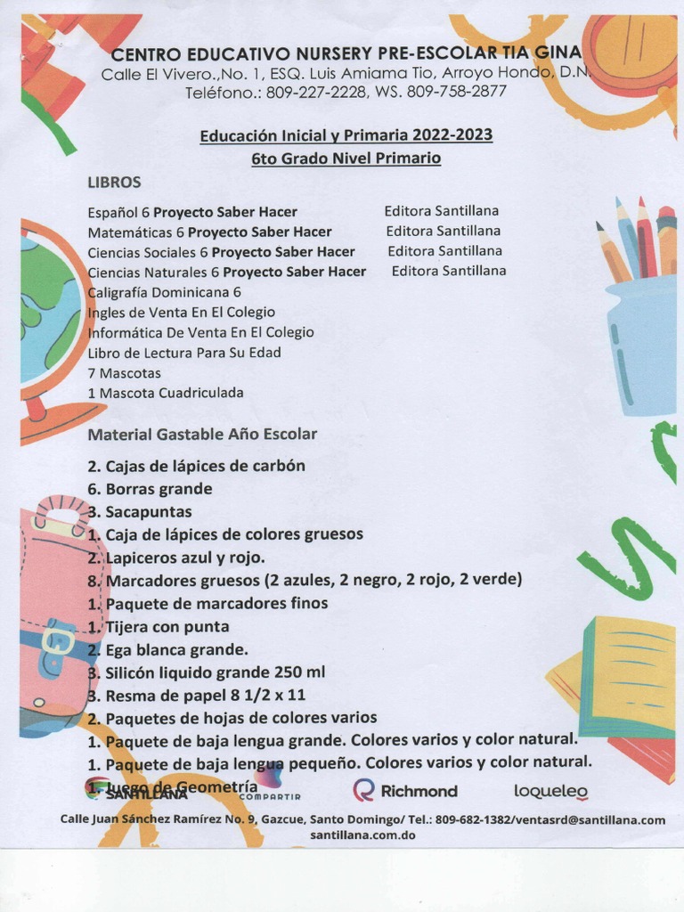 Lista de Materiales 6to Grado_ | PDF