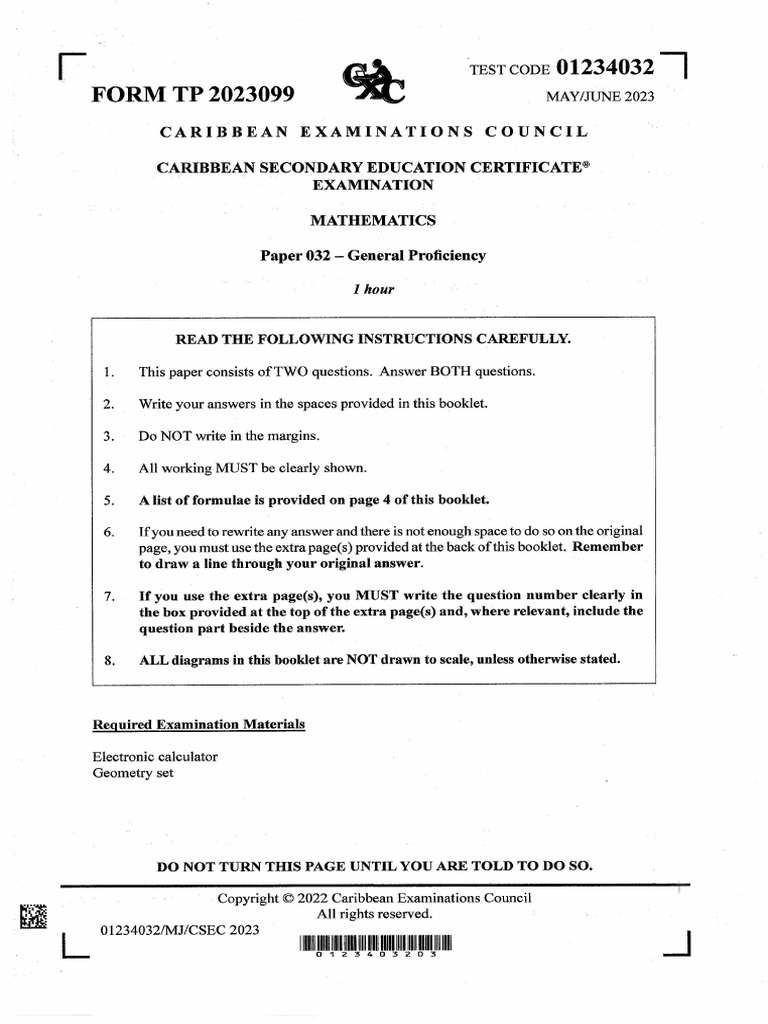 CSEC Mathematics June 2023 P3 - 230523 - 183943 | PDF