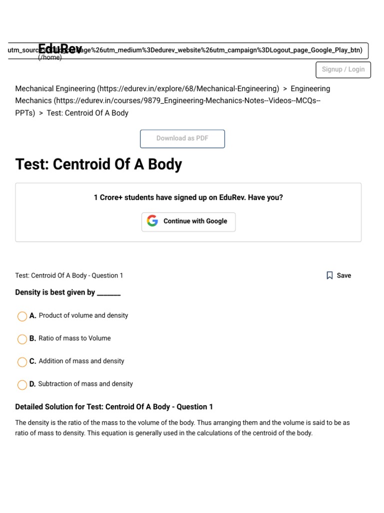 Test_ Centroid Of A Body _ 15 Questions MCQ Test Engineering Mechanics ...