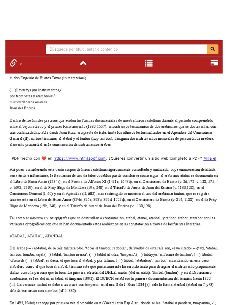 Atabal A Tambor y Sus Derivados Estudio Etimologico y Perfil ...