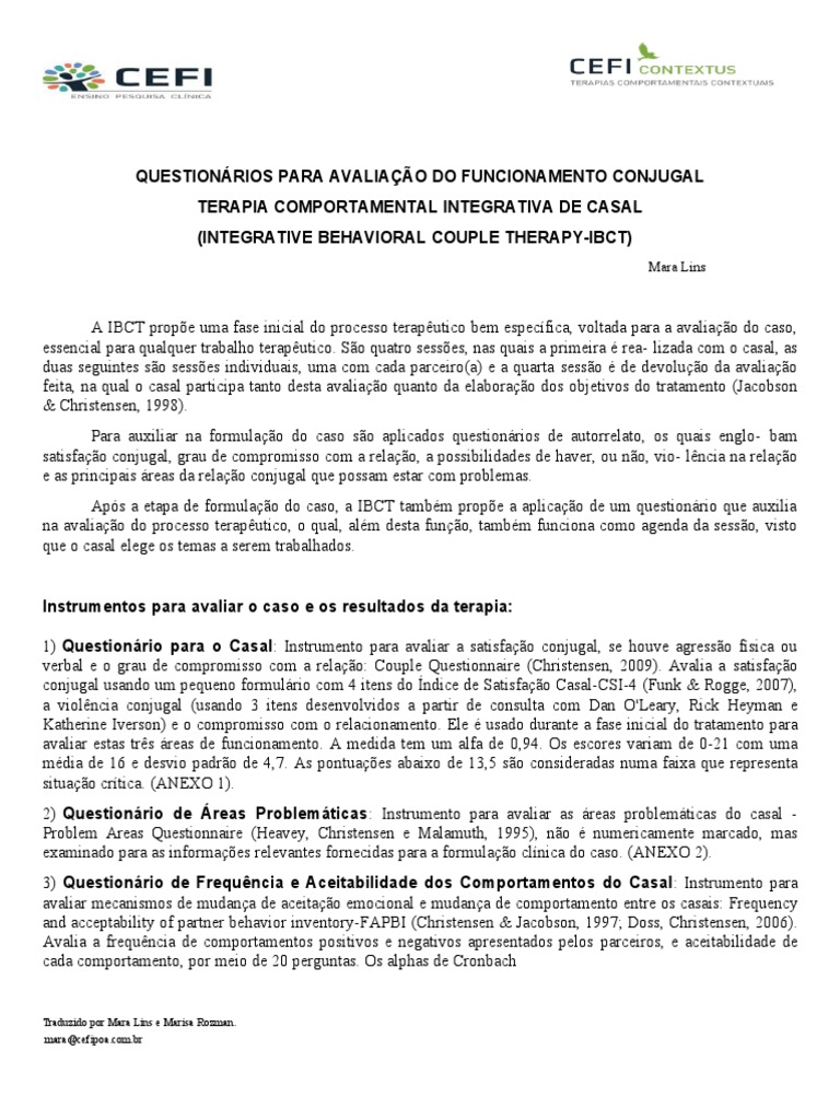Questionários IBCT para Avaliação Do Funcionamento Conjugal | PDF ...