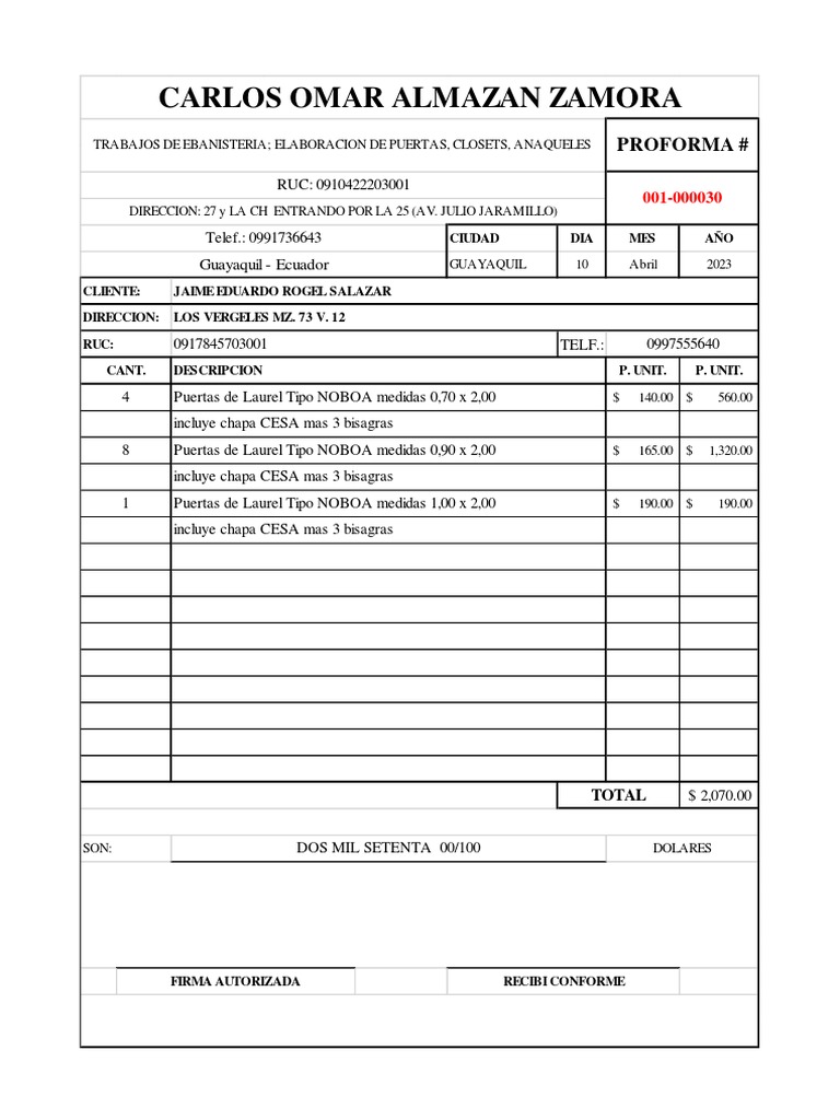 Proforma 001-000030 | PDF
