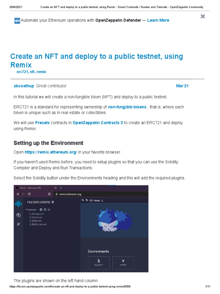 Create An Nft And Deploy To A Public Testnet Using Remix Smart Contracts Guides And