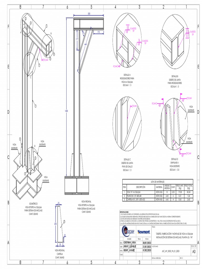 PLANO VIGA 4x13Lb PARA SISTEMA DE ANCLAJE FABRICACIÓN | PDF