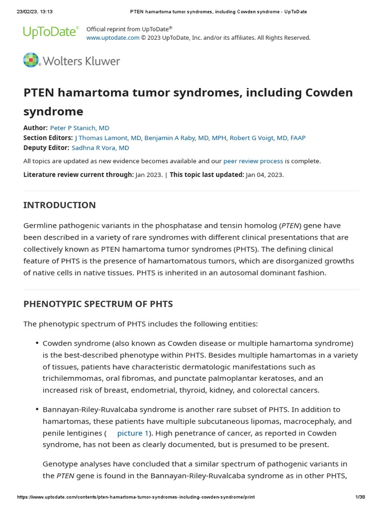 PTEN hamartoma tumor syndromes, including Cowden syndrome - UpToDate ...