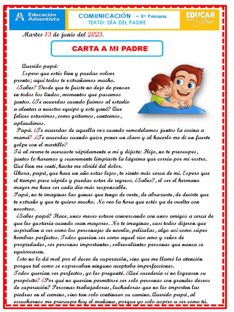 CLASE LECTURA POR EL DÍA DEL PADRE 5TO | PDF