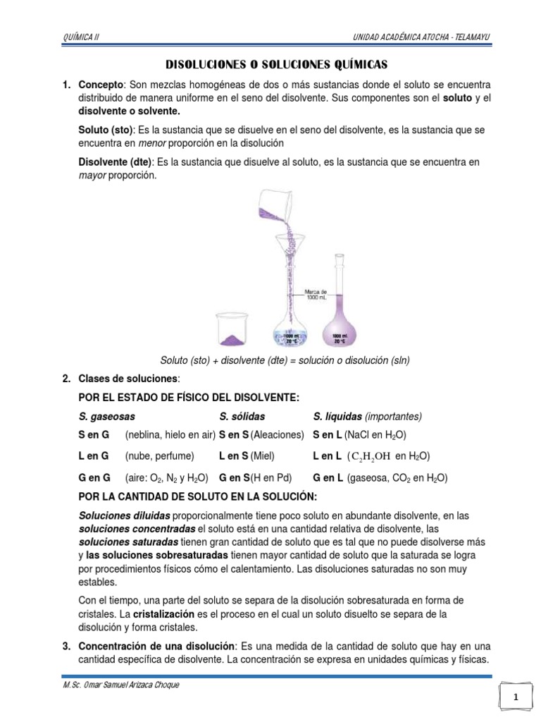 Disoluciones Nivel Colegio Química Ii | PDF | Concentración | Química