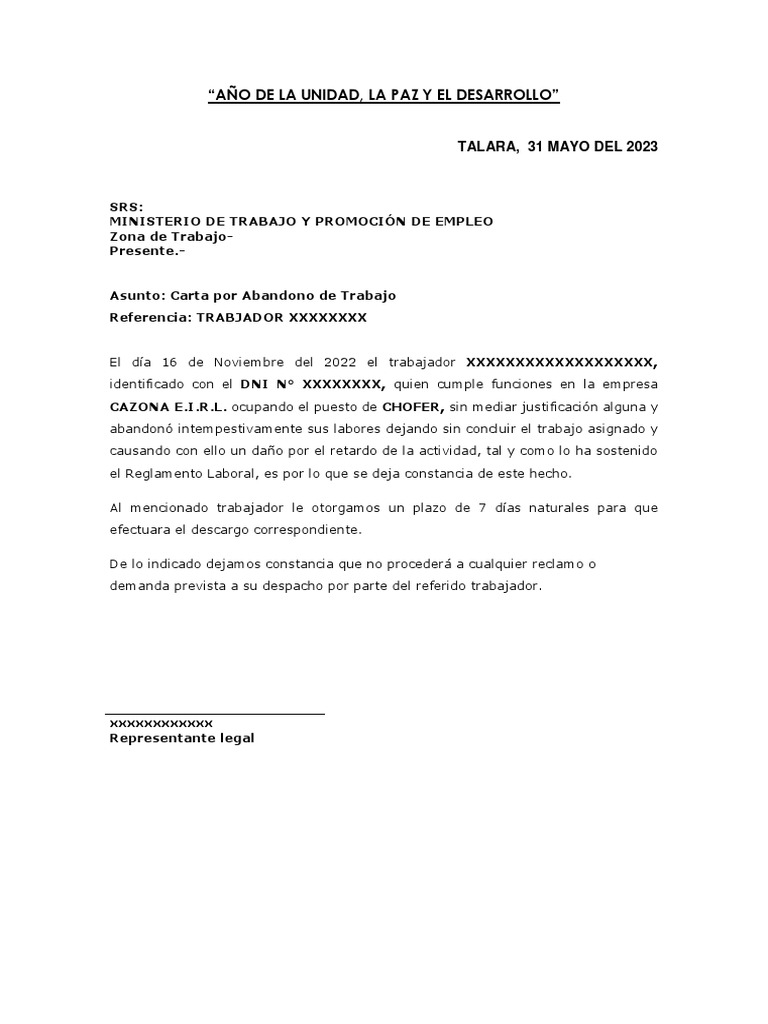 Modelo De Acta De Abandono De Trabajo