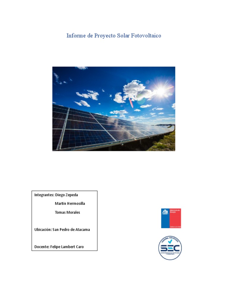 Informe de Proyecto Solar Fotovoltaico | PDF | Fotovoltaica | Tecnología energética