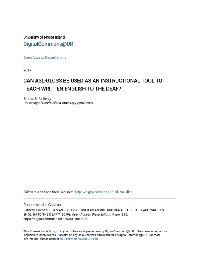 Can Asl Gloss Be Used As An Instructional Tool To Teach Written English