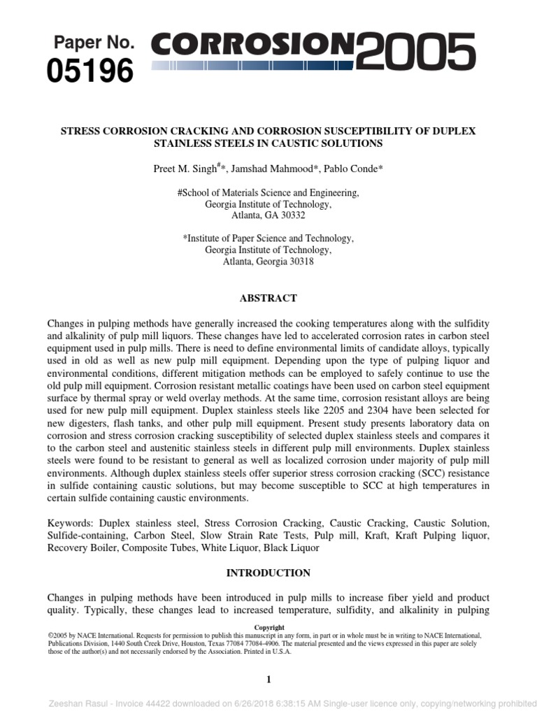 Stress Corrosion Cracking and Corrosion Susceptibility of Duplex SS in Caustic Solution-Min ...