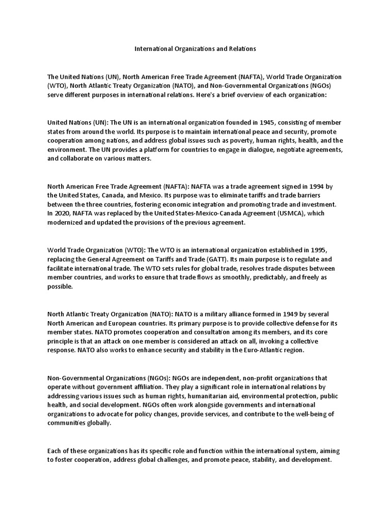International Organizations and Relations | PDF | World Trade ...