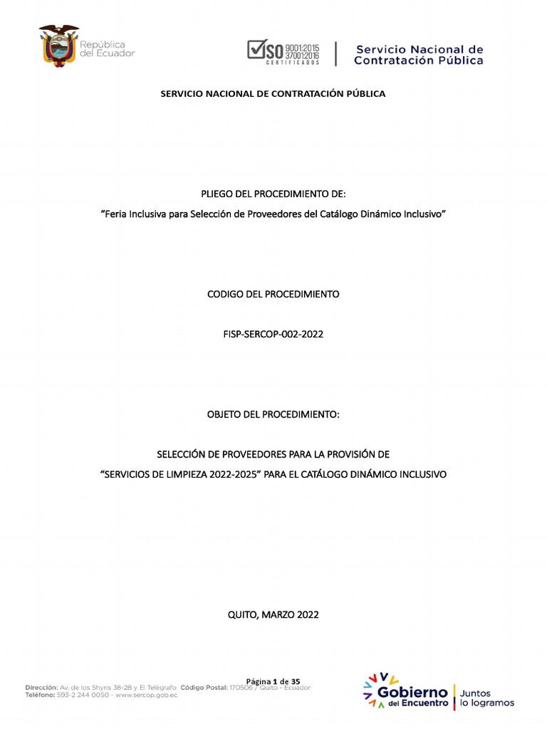 Pliego_procedimiento_FISP-SERCOP-002-2022 | PDF | Oferta (economía ...