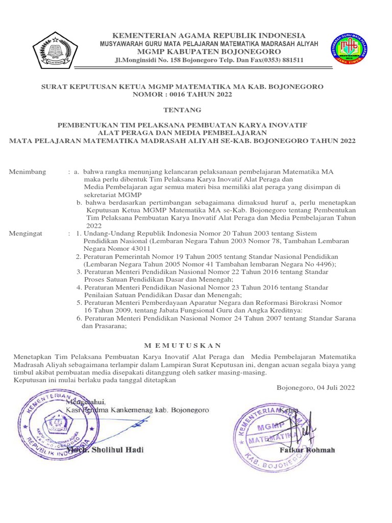 Contoh SK Tim Karya Inovatif | PDF