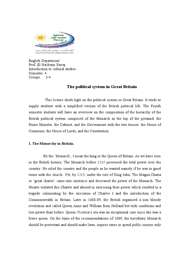 The British Political System In Great Britain Pdf House Of Lords
