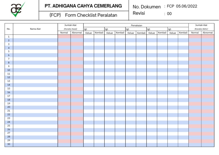 Form Checklist Peralatan | PDF