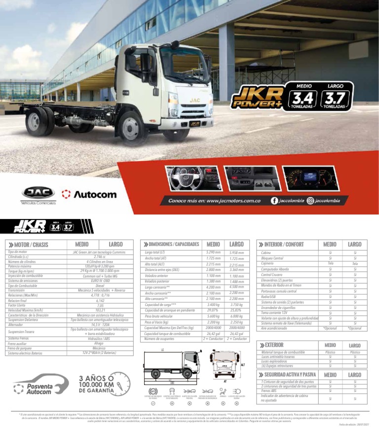 Ficha Tecnica Camion Jac JKR Power | PDF | Sistema de freno antibloqueo | Camión
