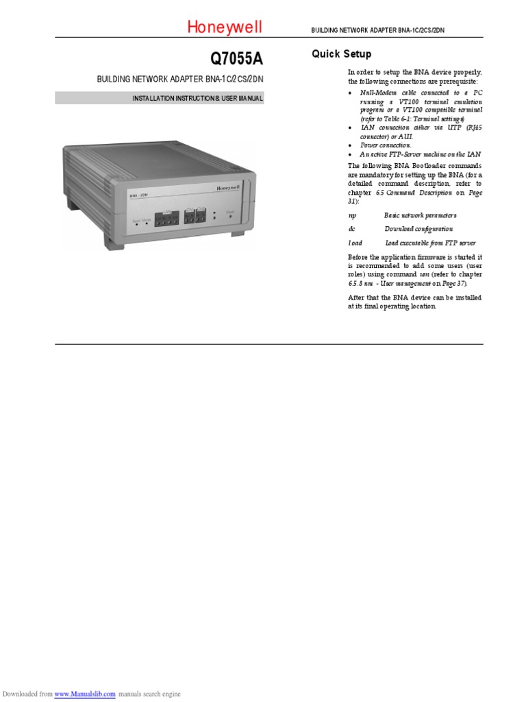 Honeywell: Building Network Adapter Bna-1C/2Cs/2Dn | PDF | Network ...