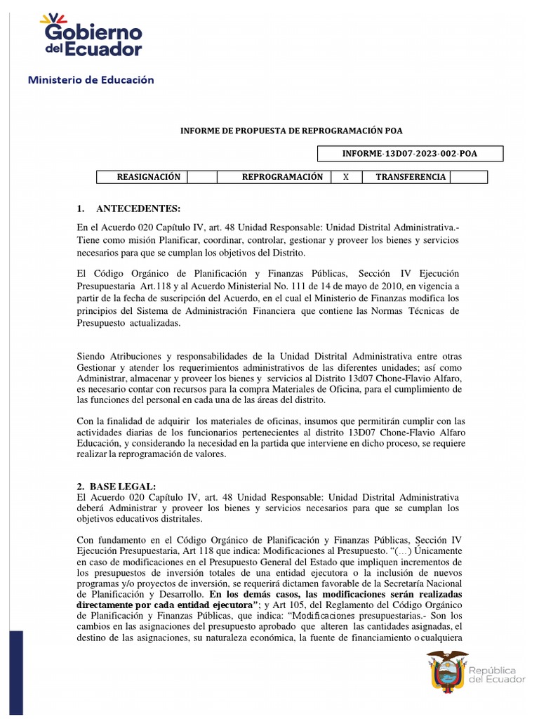 INFORME DE REPROGRAMACION - 530811 A 530804-Signed-Signed | PDF | Presupuesto | Economias