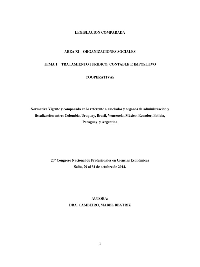 T.P. 98 Legislación Comparada | PDF | Cooperativa | Economias