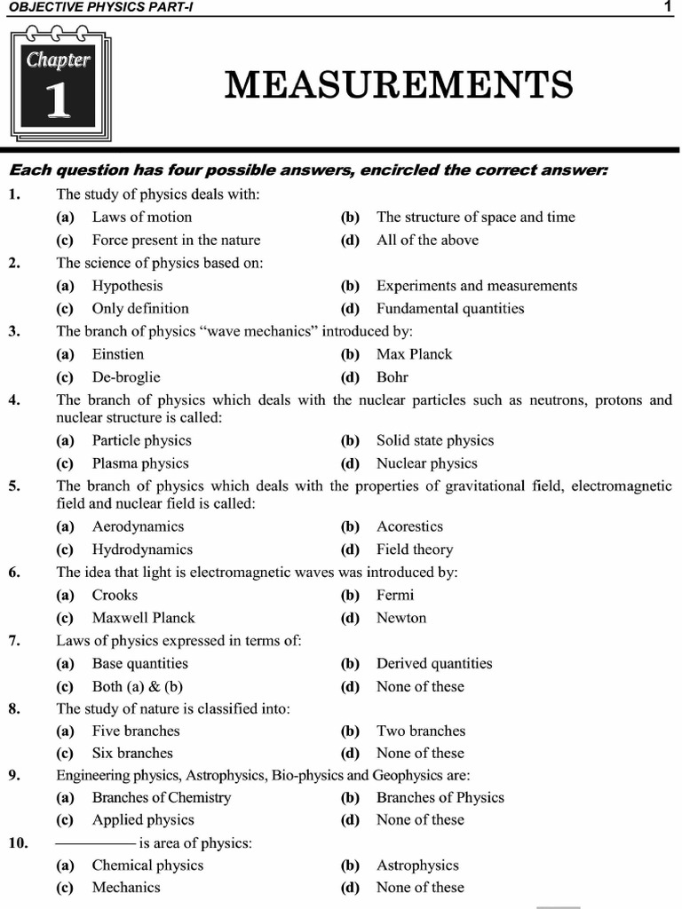 Chapter 1 Physics Mcqs | PDF