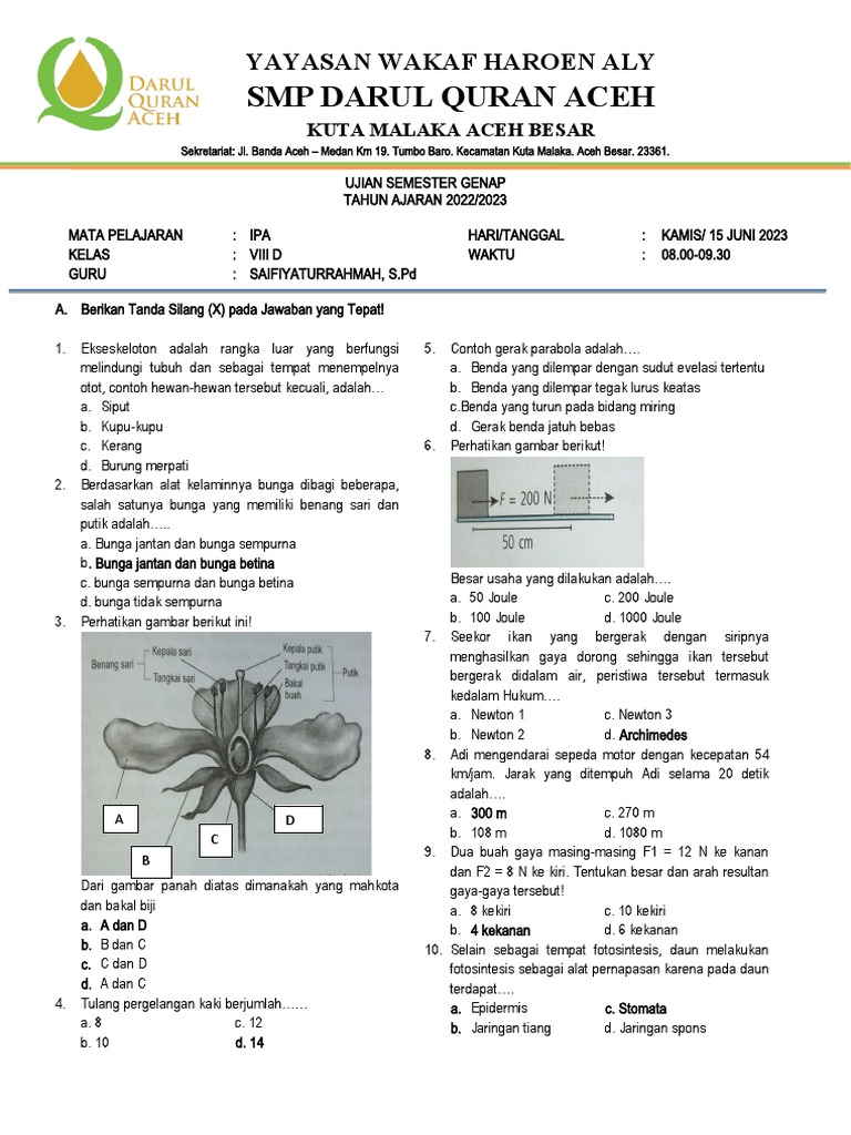 Smp. Form Lembar Soal Mapel Umum | PDF