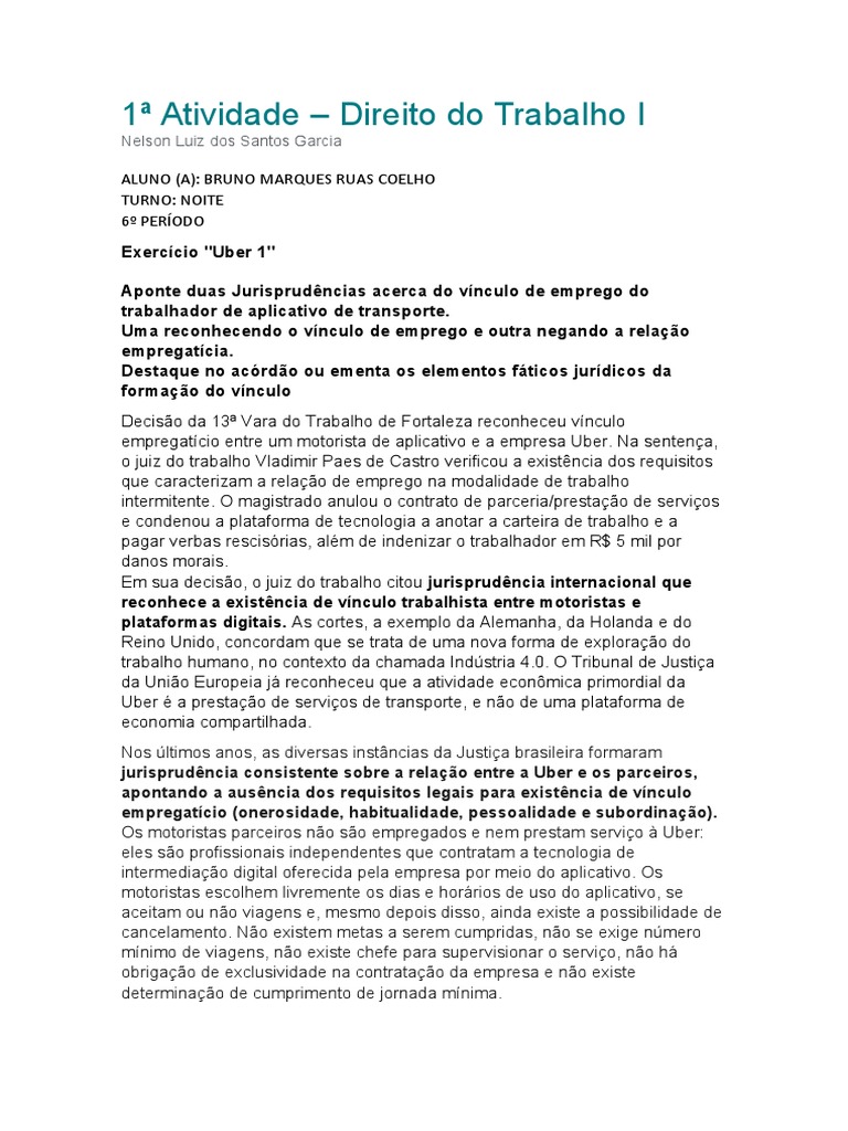 1 Atividade DR TRAB | PDF | Negócios | Direito