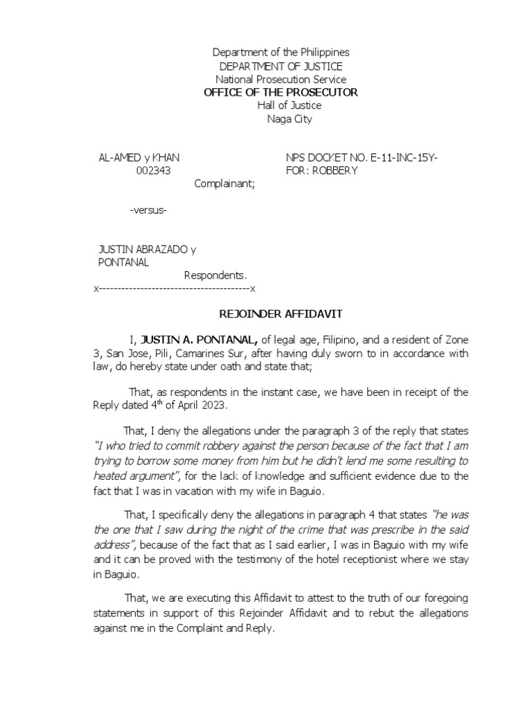 Rejoinder Affidavit | PDF | Affidavit | Crimes