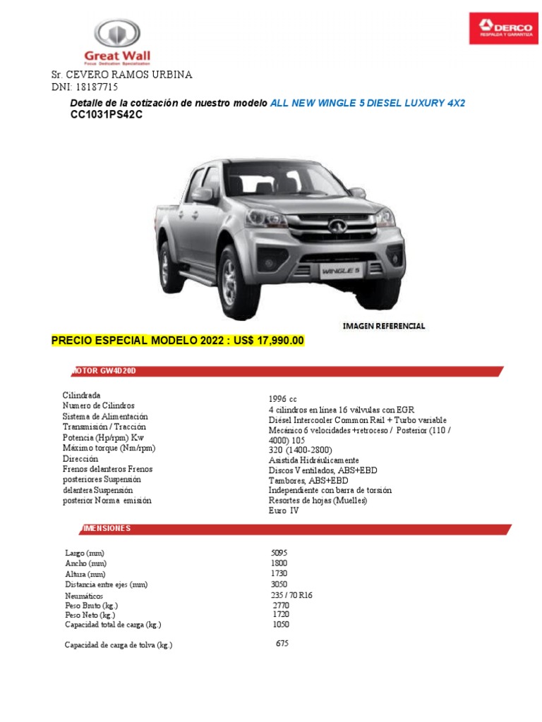 2 GW All New Wingle 5 Diesel 4X2 | PDF | Vehículos | Tecnologías ...