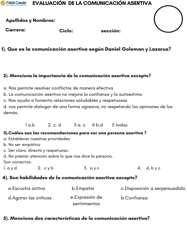 EXAMEN DE COMUNICACION ASERTIVA | PDF