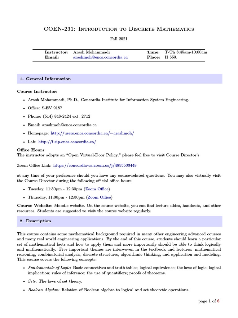 1 Discrete COEN 231 - CourseSummary - F21 | PDF | Function (Mathematics ...
