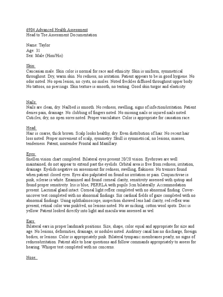 6904 complete head to toe documentation | PDF | Heart | Vertebral Column