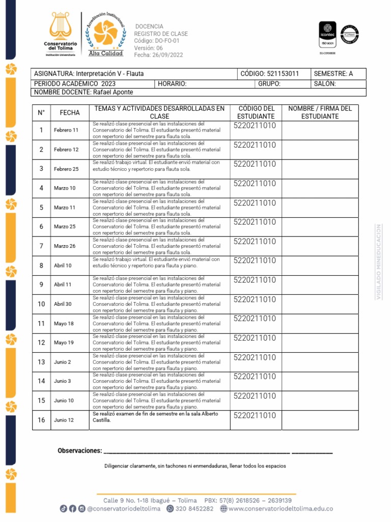 Registro de Clases - Bermúdez-1 | PDF
