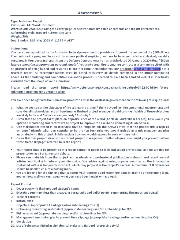 Assessment 3 Instructions | PDF | Risk