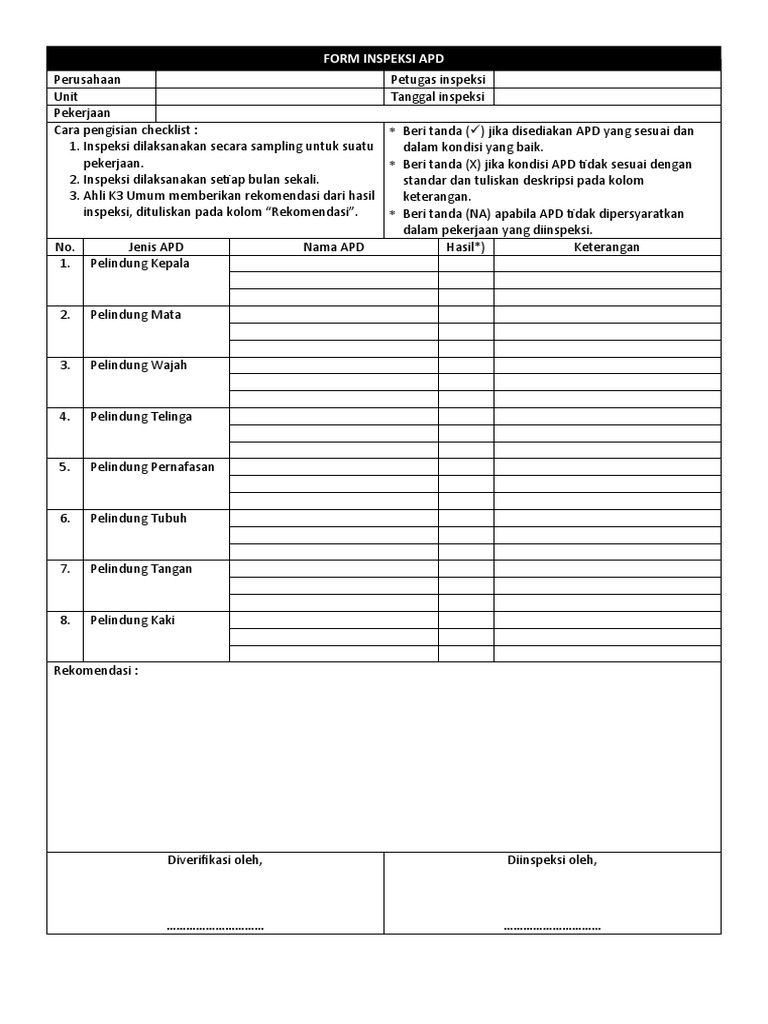 4. Form Inspeksi APD | PDF