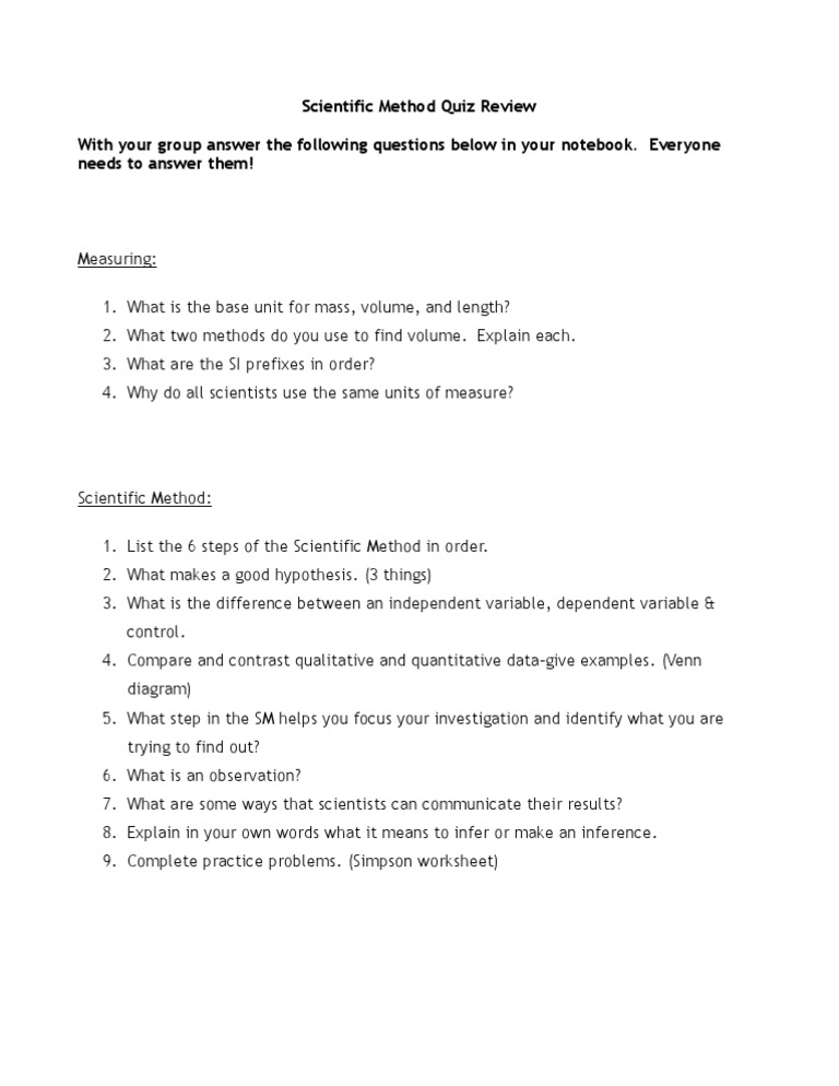 Scientific Method Quiz Review Guide | PDF