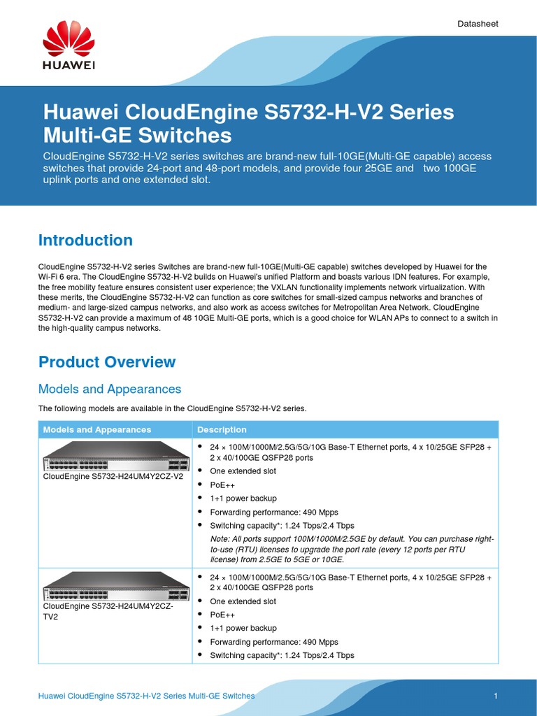 Huawei CloudEngine S5732-H-V2 Series Multi-GE Switches Datasheet | Download Free PDF | Computer ...