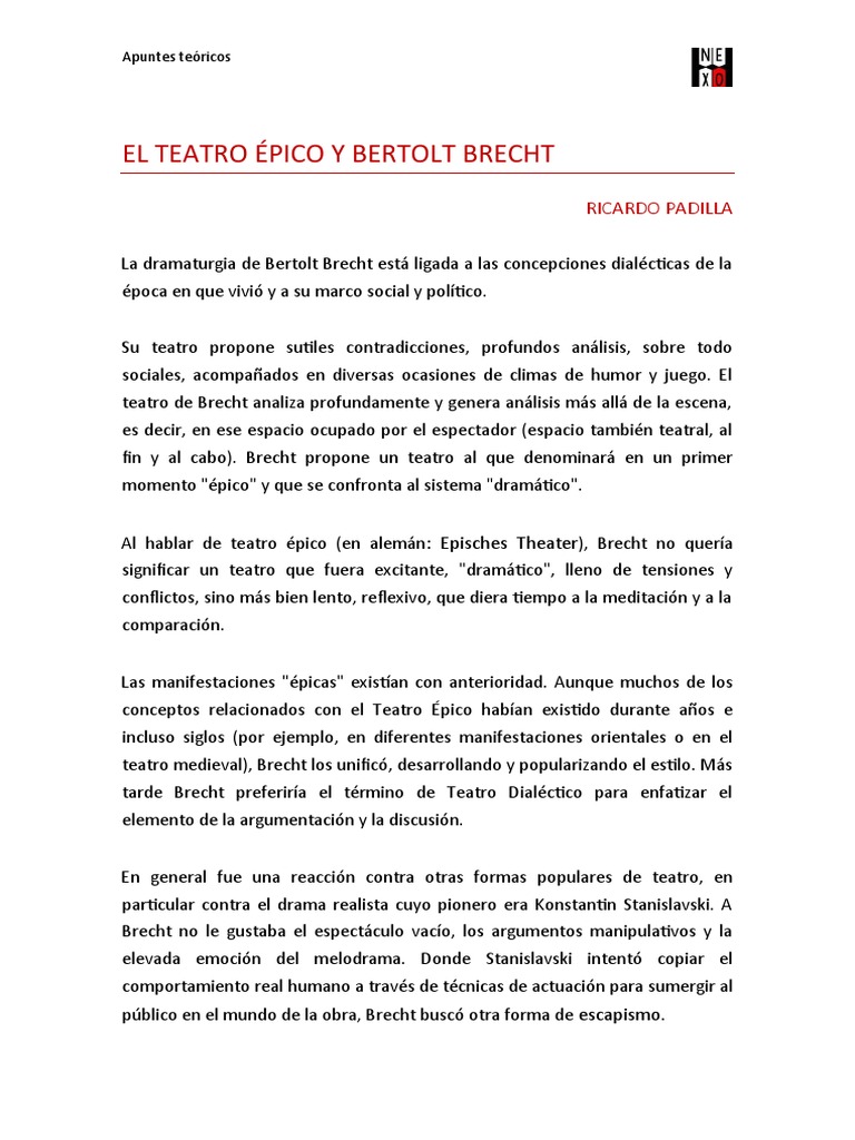 Teatro épico de Brecht: Conceptos clave | PDF