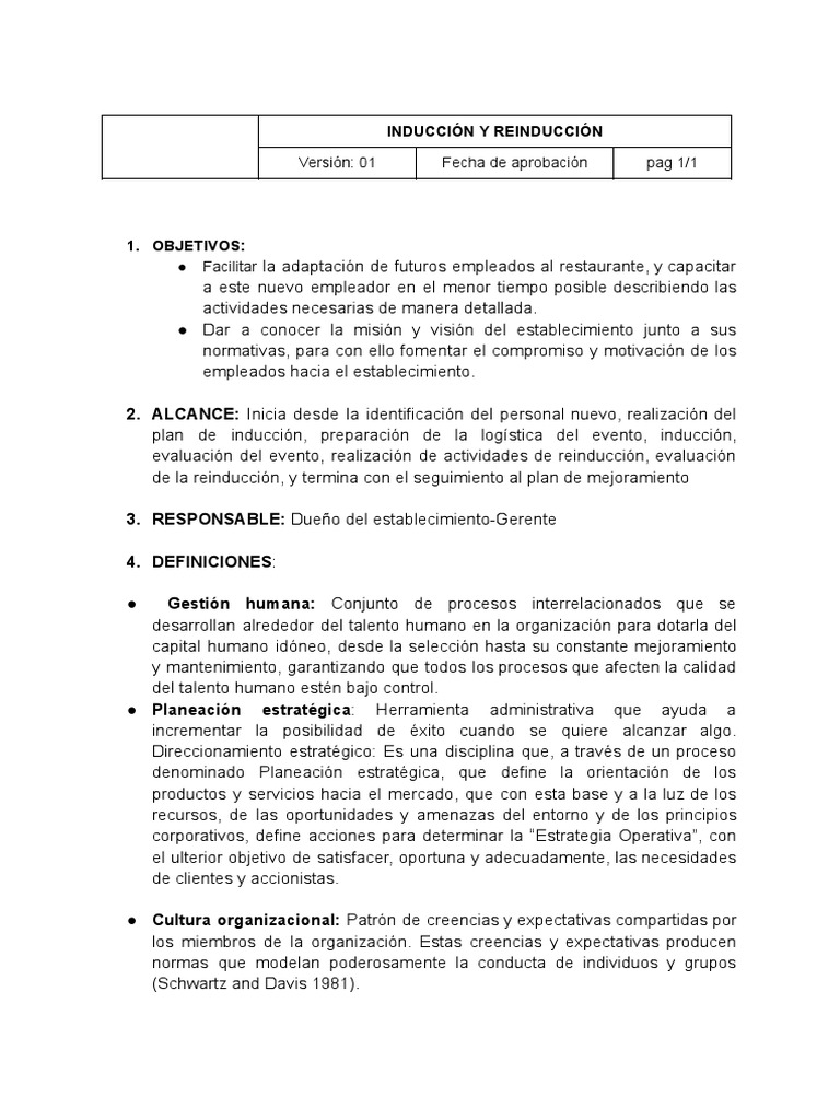 Inducción y Reinducción | PDF | Planificación estratégica | Planificación