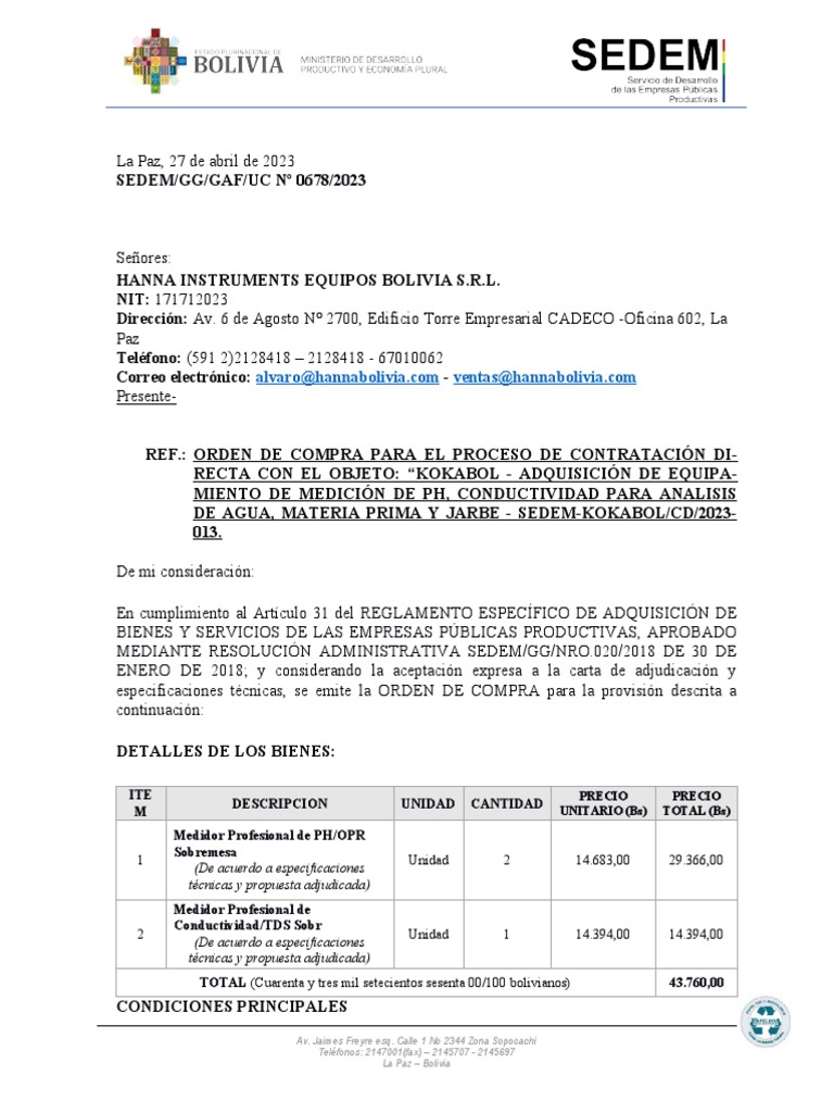 Orden de Compra de Equipos de Medición | PDF | Tecnología