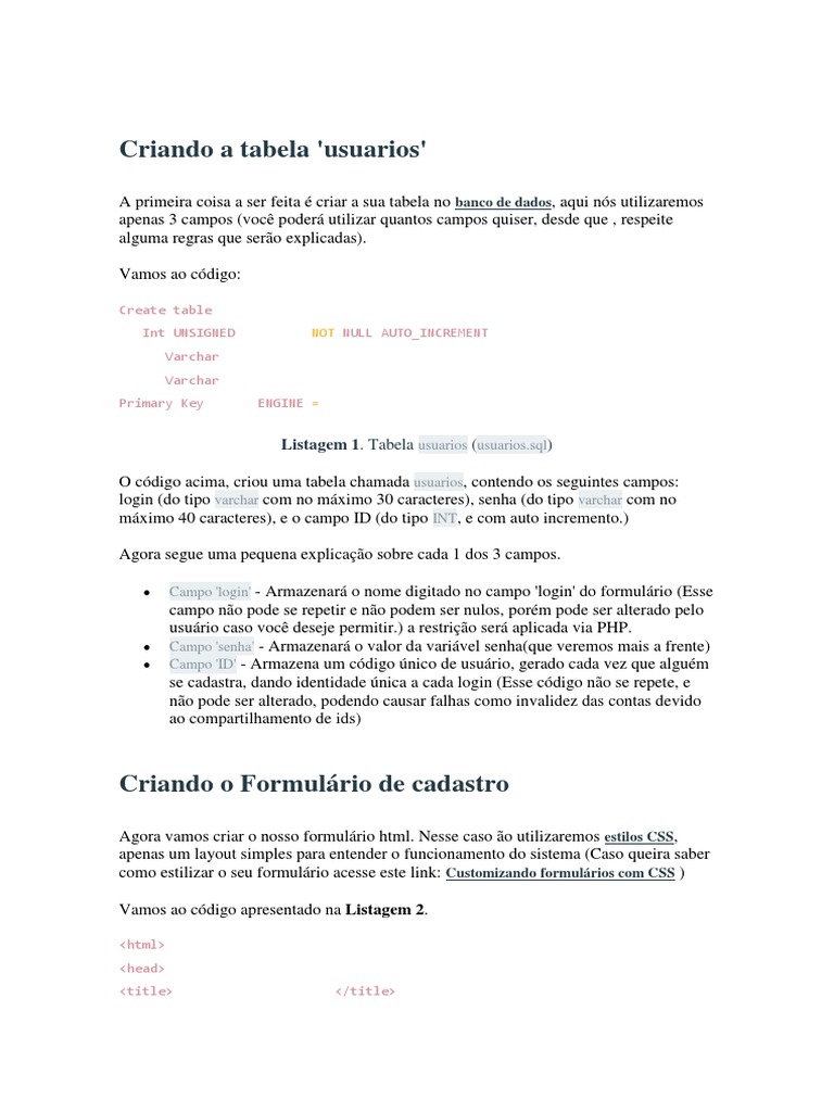 Criando a Tabela | PDF | Script Java | Html